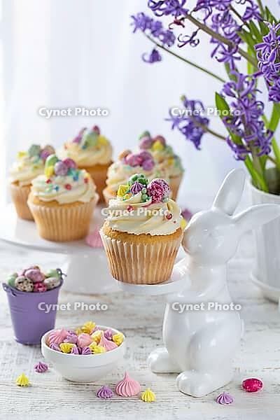 Food, Easter cupcakes decorated with colorful sprinkles end candy eggs ...